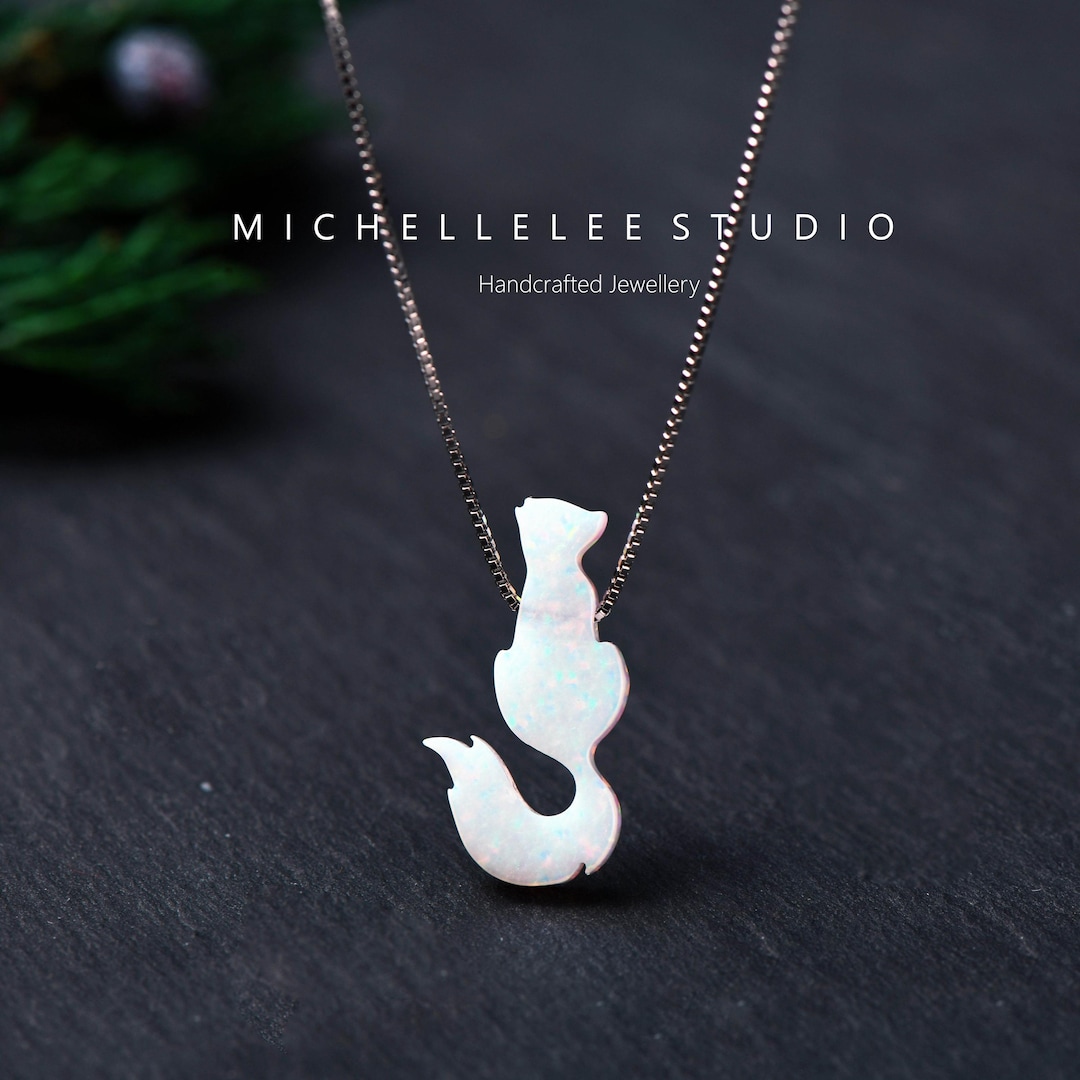 Fox Opal Necklace, Animal Necklace, White Opal Necklace With Sterling Silver Chain, Gift for Her ...