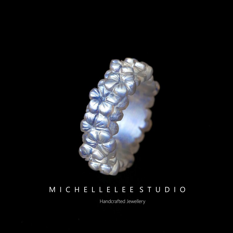 3D Engraving Blue Moonstone Flower Ring, Made to Order - Etsy