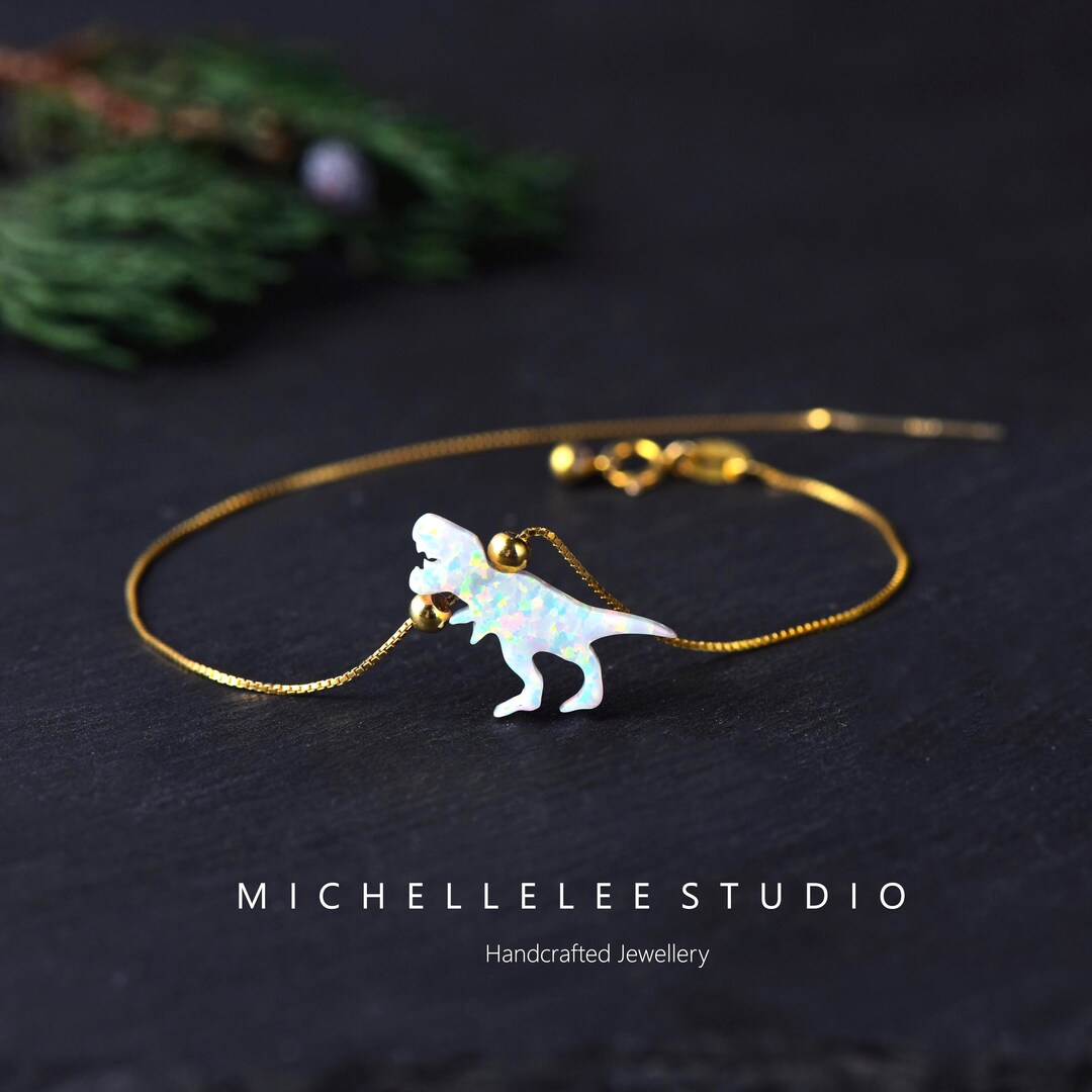 Opal T-rex Bracelet, Dinosaur Bracelet, White Opal Bracelet With ...