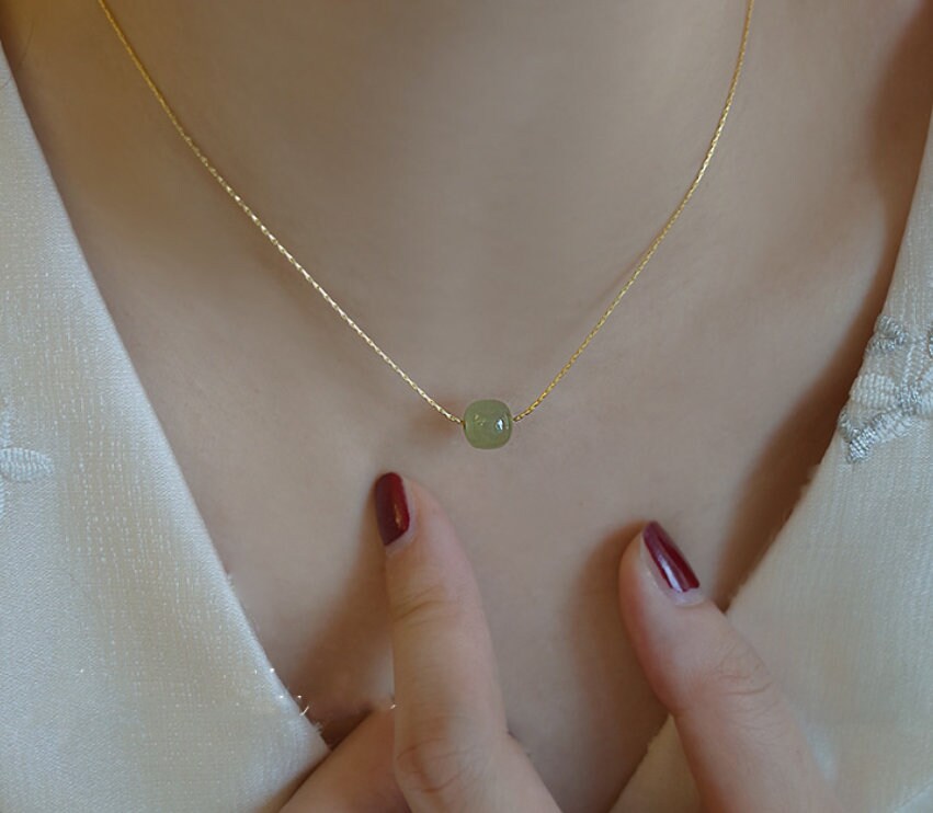 Simple Green Jade Pendant Necklace Sterling Silver Choker - Etsy