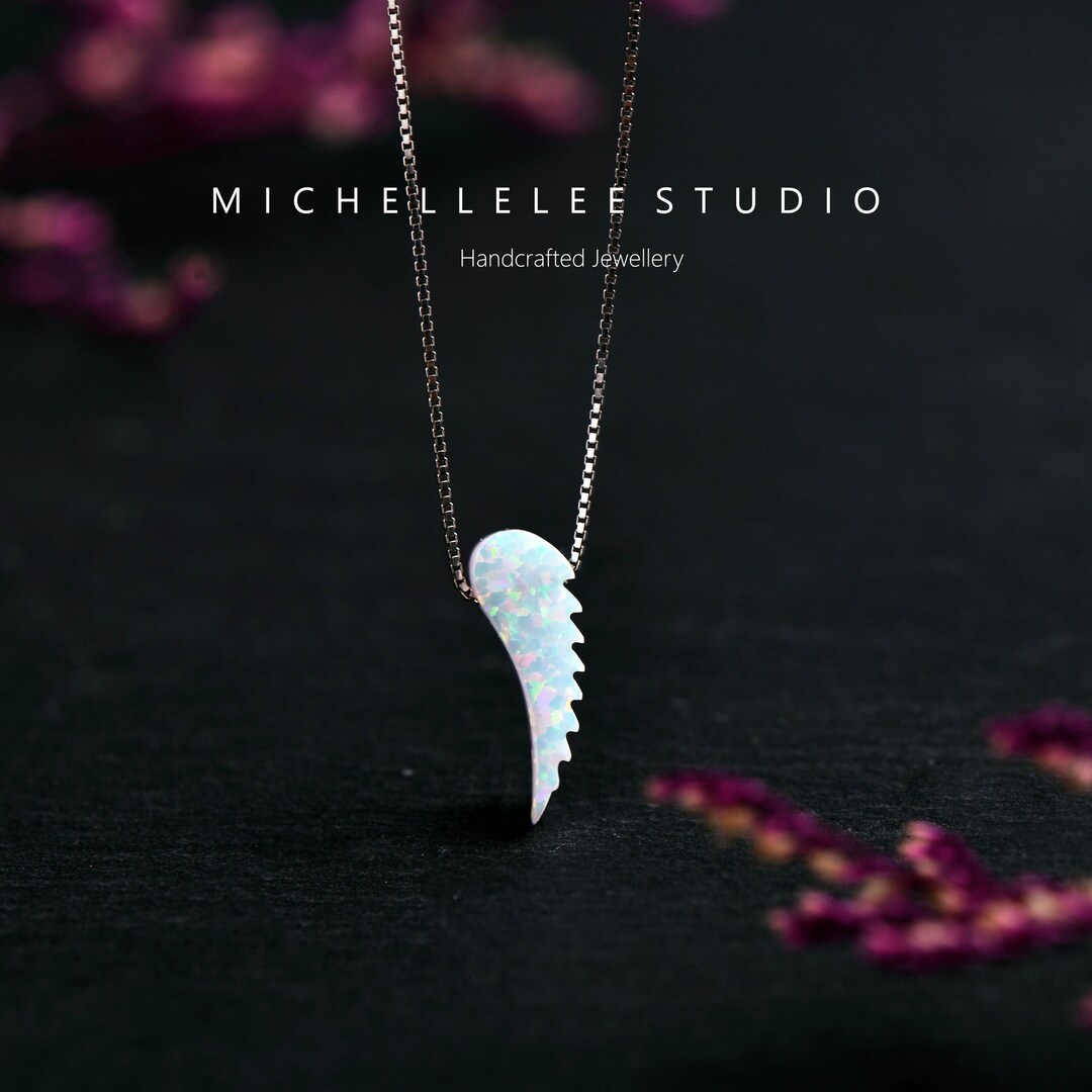Feather Opal Necklace, Fire Opal Wing Necklace, White Opal Necklace ...