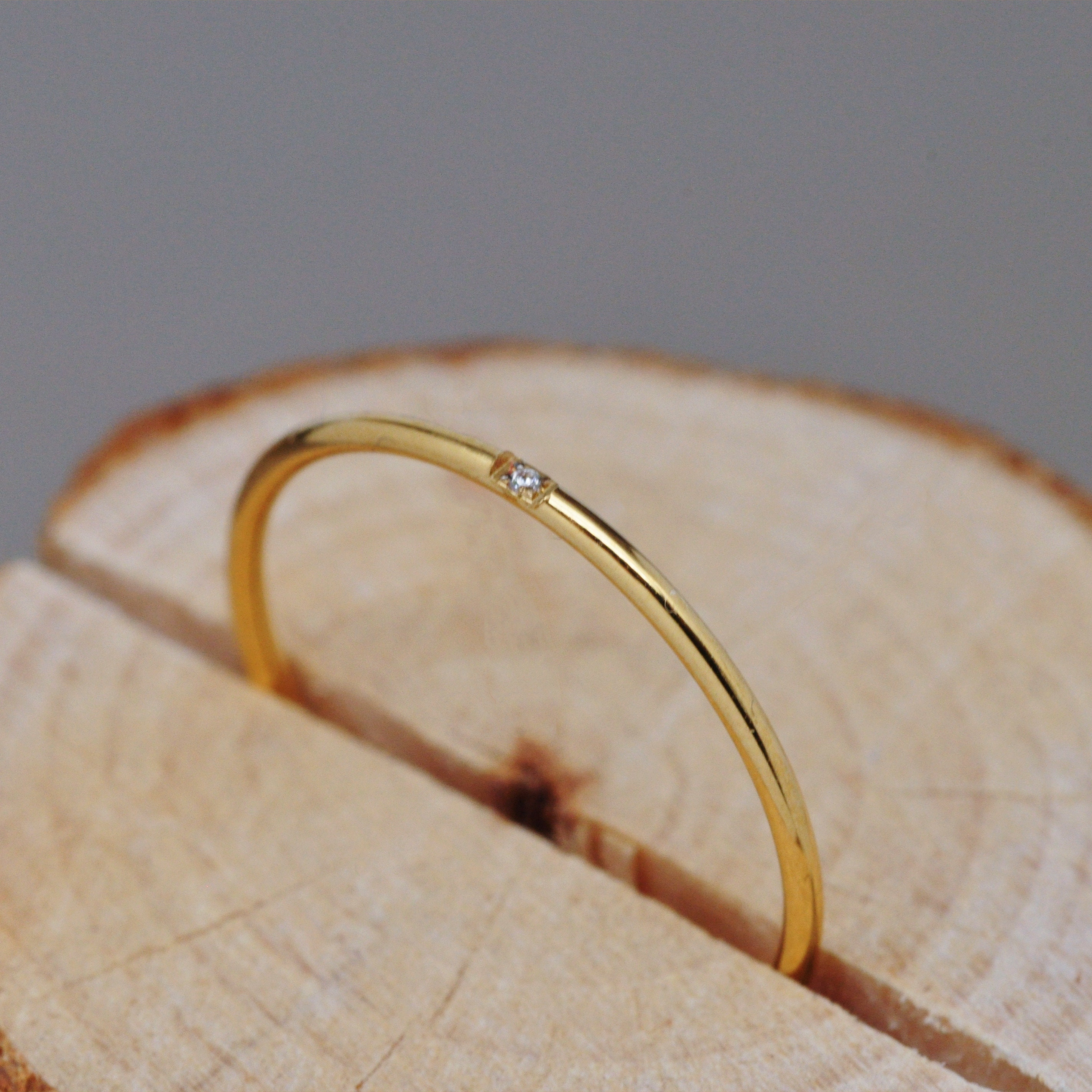 18K Gold Super Tiny CZ Crystal Ring Small Diamond Stainless | Etsy