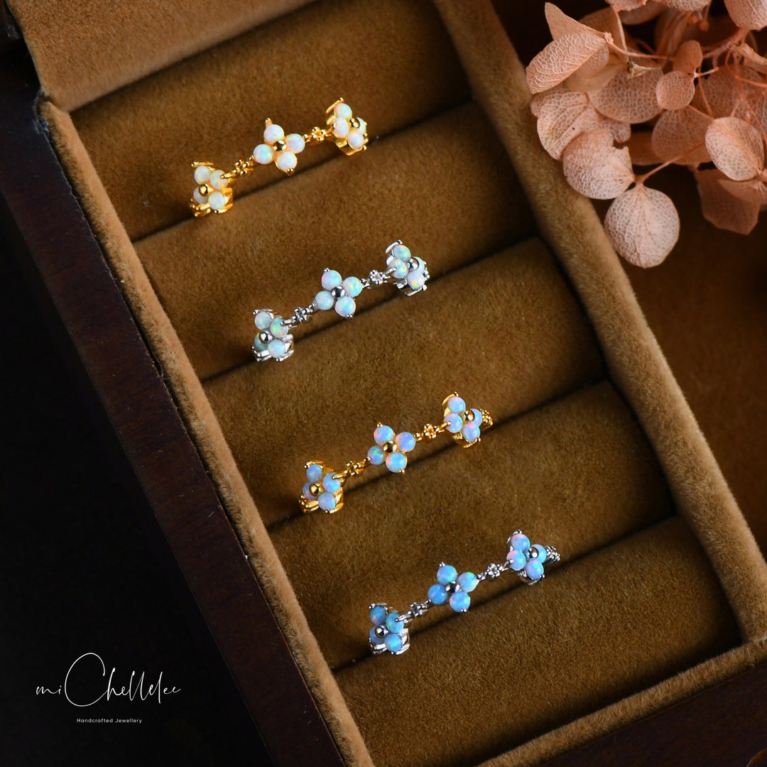 Sterling Silver Opal Clove Ring, White Opal Bridal Ring, Opal Leaf Ring ...