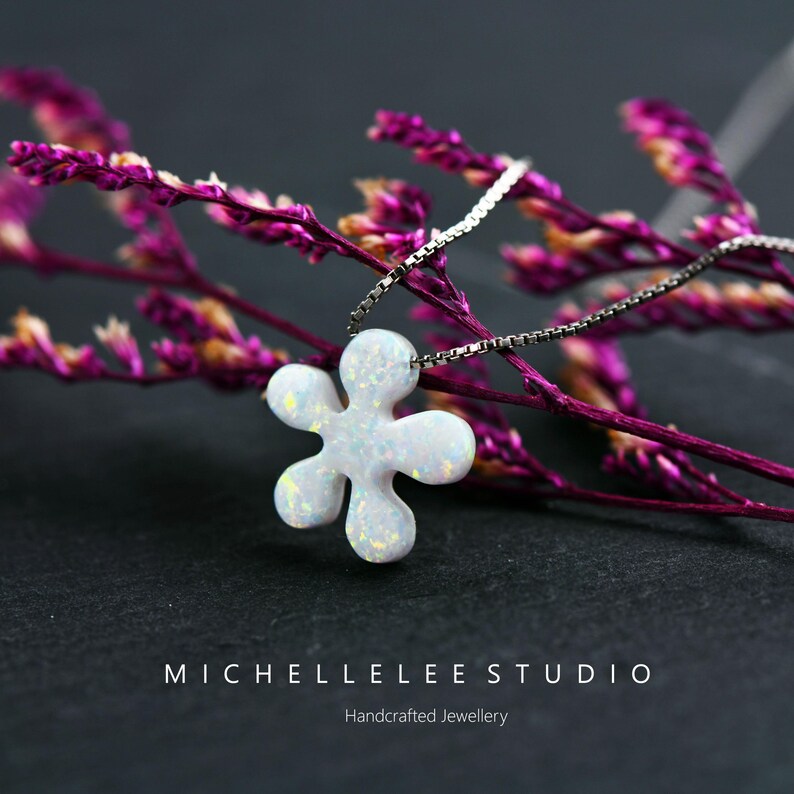 Dainy Opal Flower Necklace, White Flora Opal Necklace With Sterling ...