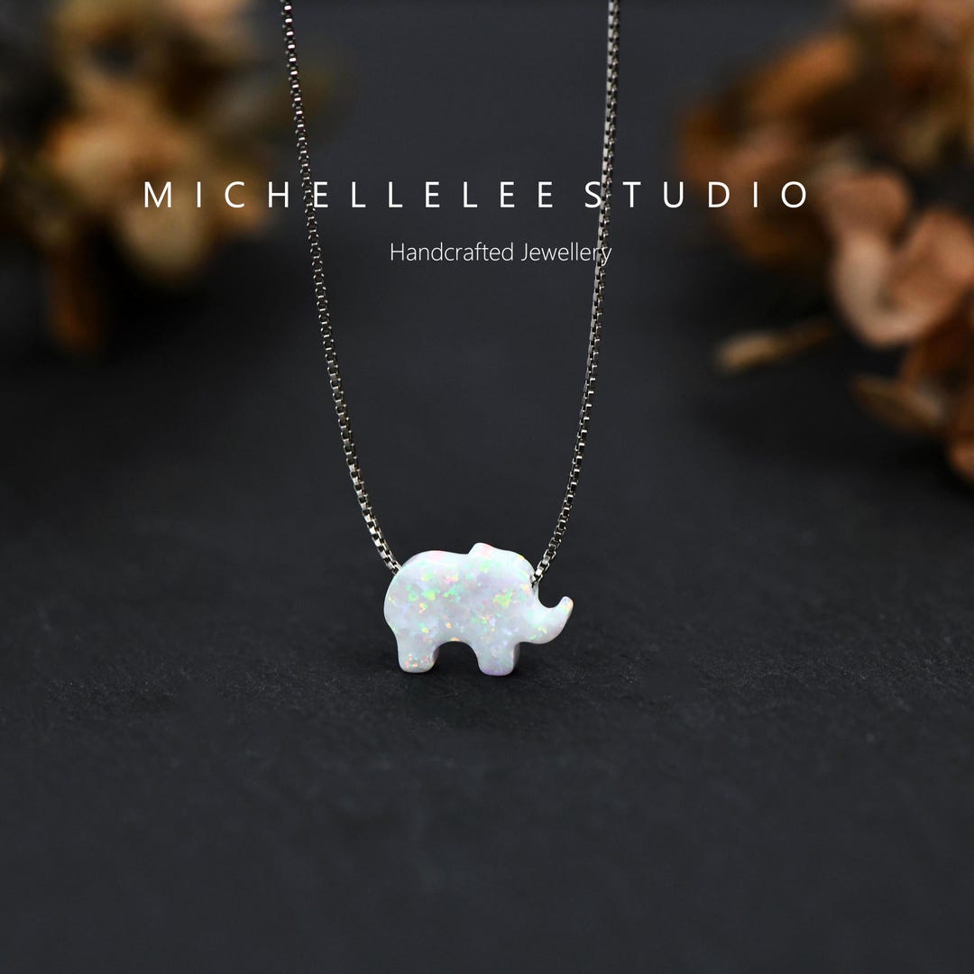 Elephant Opal Necklace, Fire Opal Animal Necklace, White Opal Necklace ...
