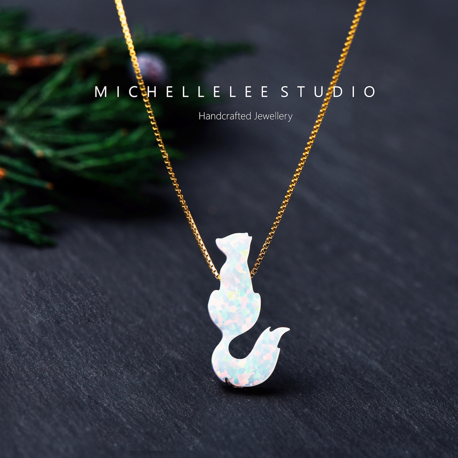 Fox Necklace, White Opal Animal Pendant, Sterling Silver Chain - Etsy