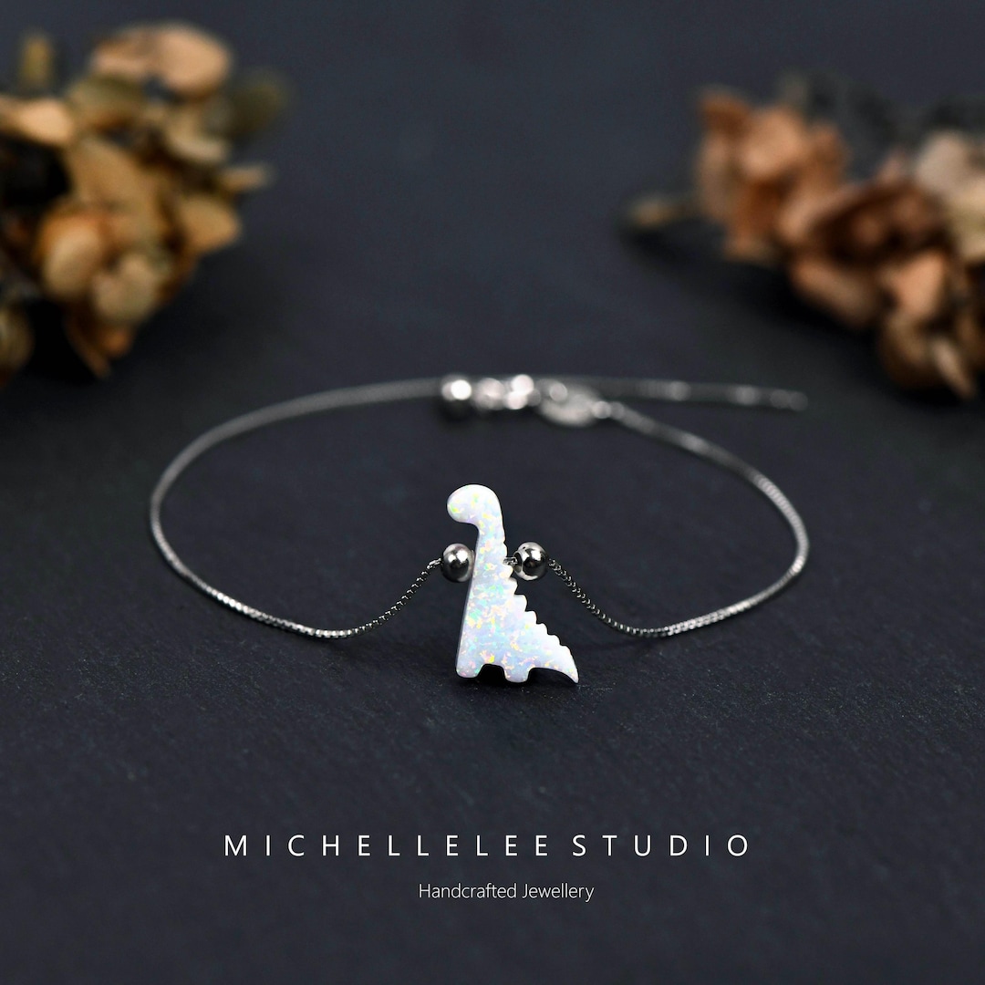 Dinosaur Opal Bracelet, T-rex Bracelet, White Opal Bracelet With ...