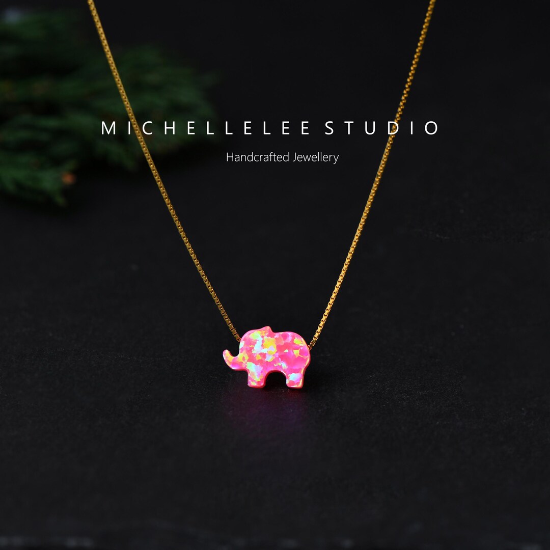 Elephant Opal Necklace, Fire Opal Animal Necklace, White Opal Necklace ...