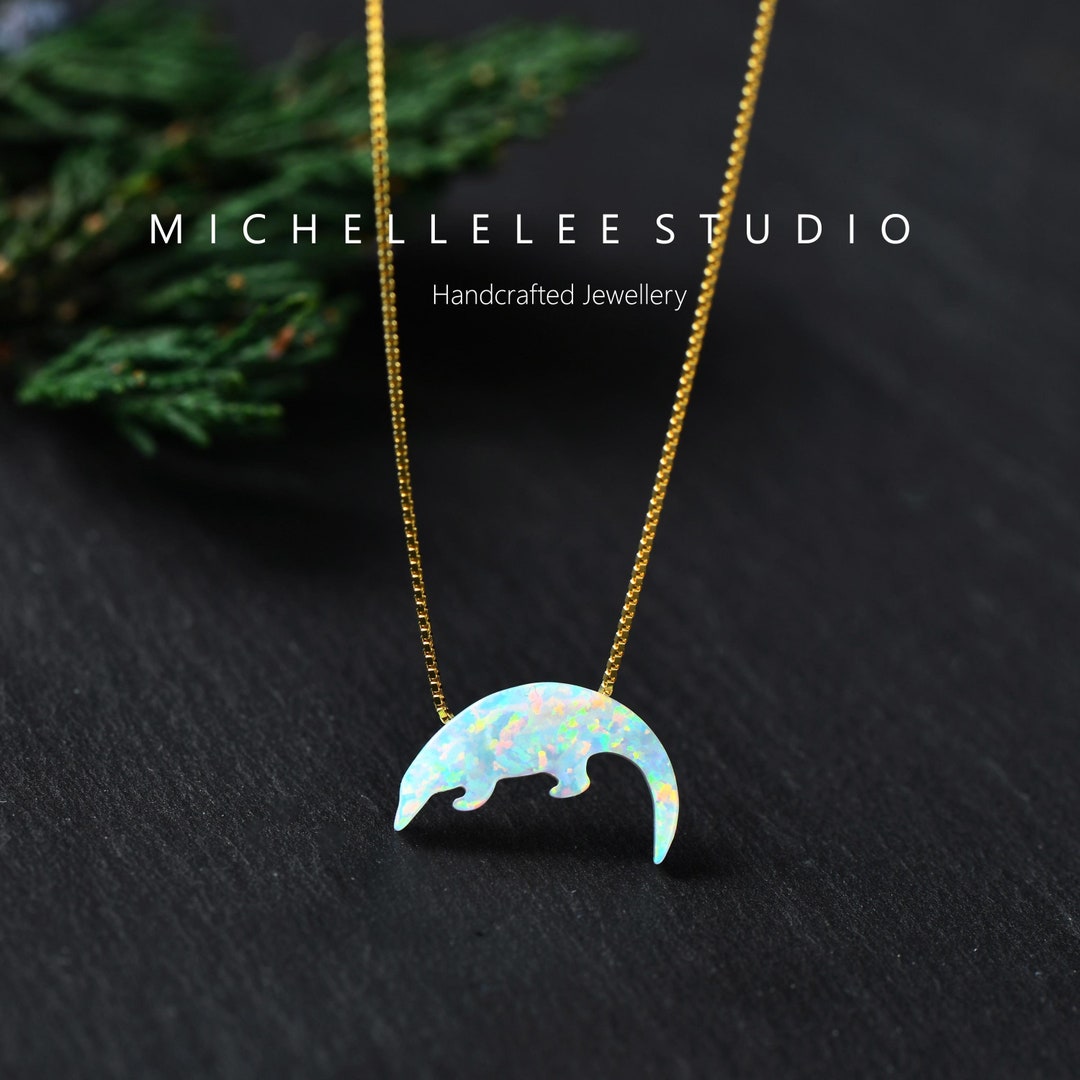Opal Pangolin Necklace, Fire Opal Necklace With Sterling Silver Chain ...