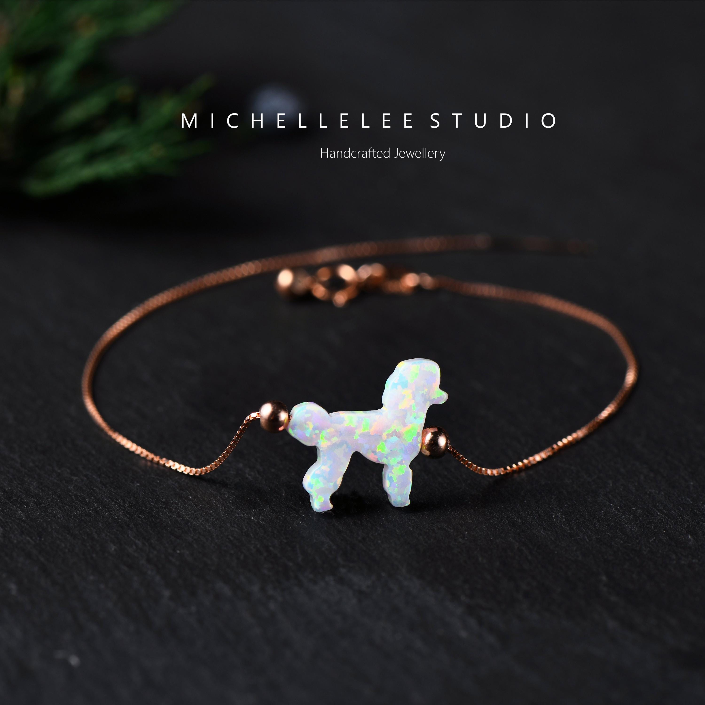 Opal Poodle Dog Bracelet, Sterling Silver Chain, Pet Lover Gift - Etsy