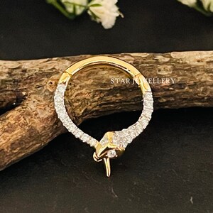 14K Solid Gold Diamond Snake Daith Piercing for Her, Gold Snake Septum ...