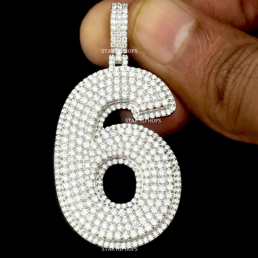Moissanite Number Pendant: 4-5.5 Ct VVS, Sterling Silver Hip Hop ...