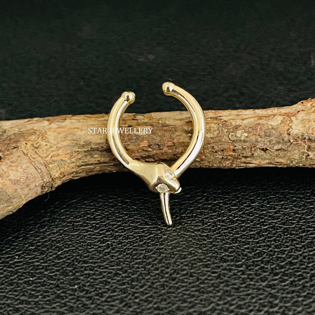 14K Solid Gold Snake Fake Daith Piercing for Her, Gold Snake Fake ...