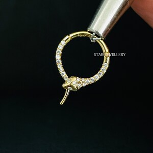 14K Solid Gold Diamond Snake Daith Piercing for Her, Gold Snake Septum ...