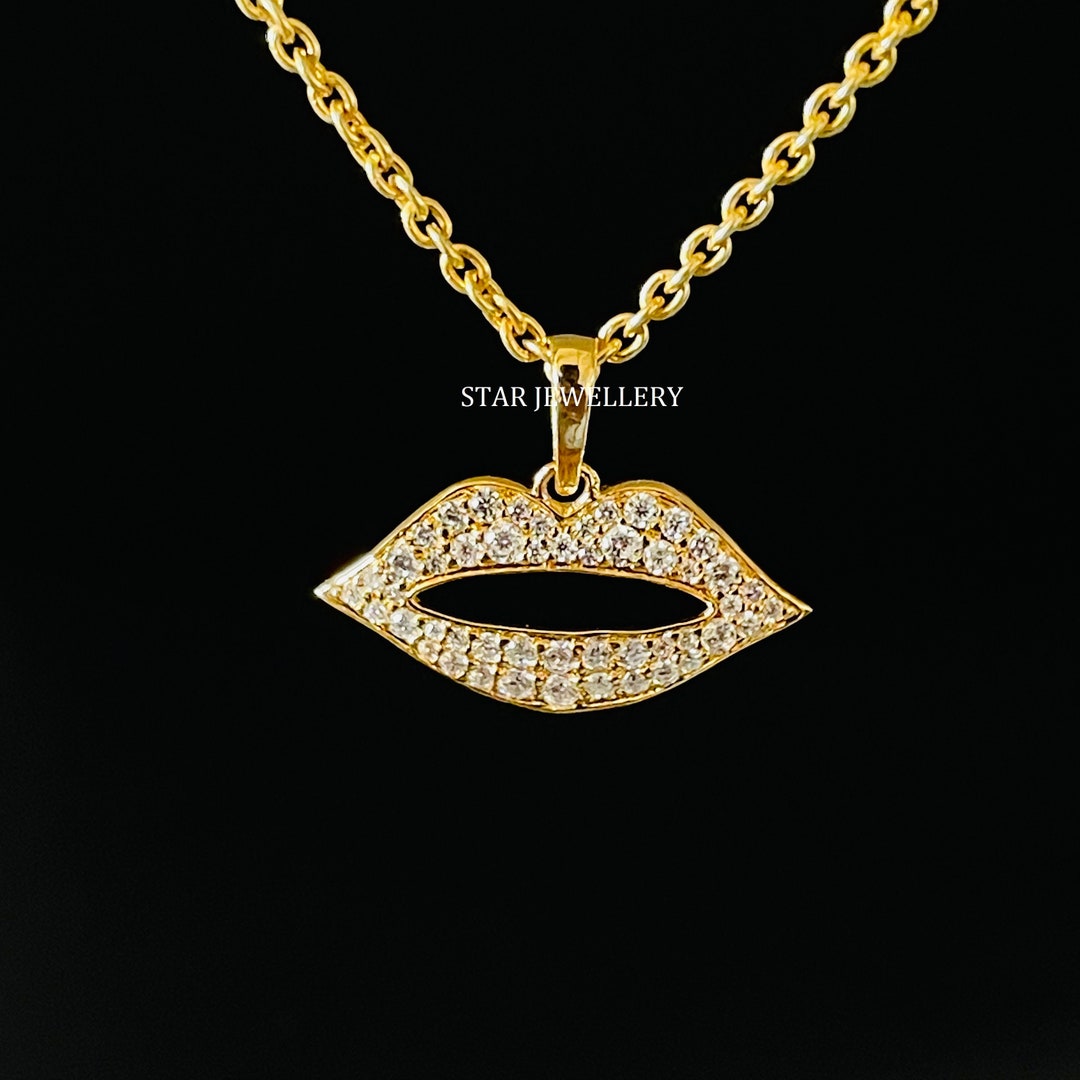 14K Gold Diamond Lips Pendant Necklace, Sexy Charm - Etsy