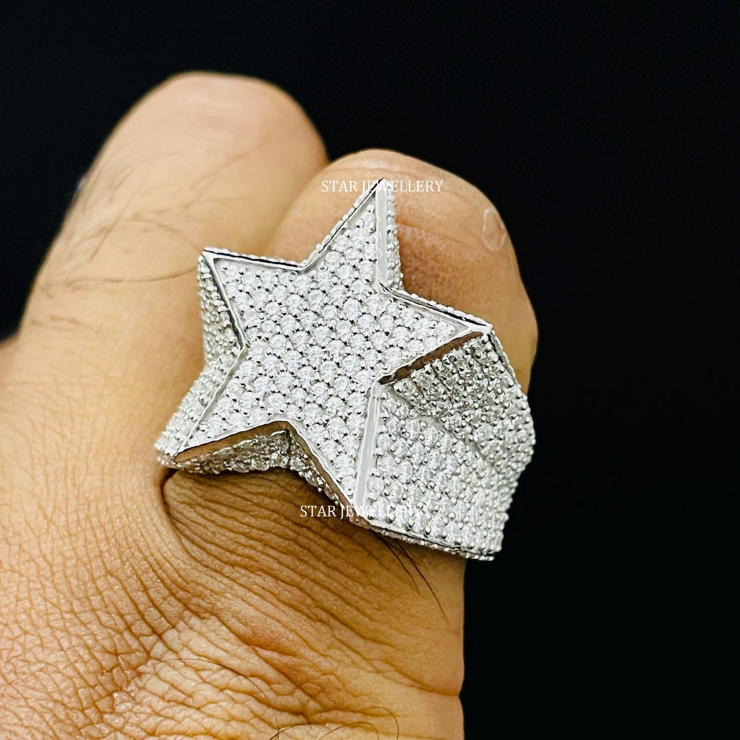 Iced Out Star Ring: Unisex VVS Moissanite, 925 Sterling Silver - Etsy