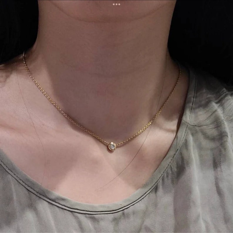 14k Gold Diamond Solitaire Necklace / Bezel Setting Solitaire - Etsy