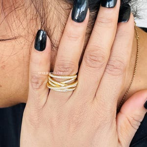 14K Gold Twisted Diamond Ring: Crossover Wedding Band - Etsy