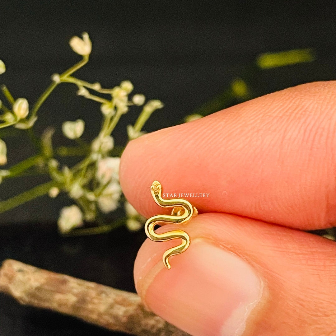 Gold Snake Nose Piercing, Solid Gold Snake Nose Pin in 14K, Gold Snake ...