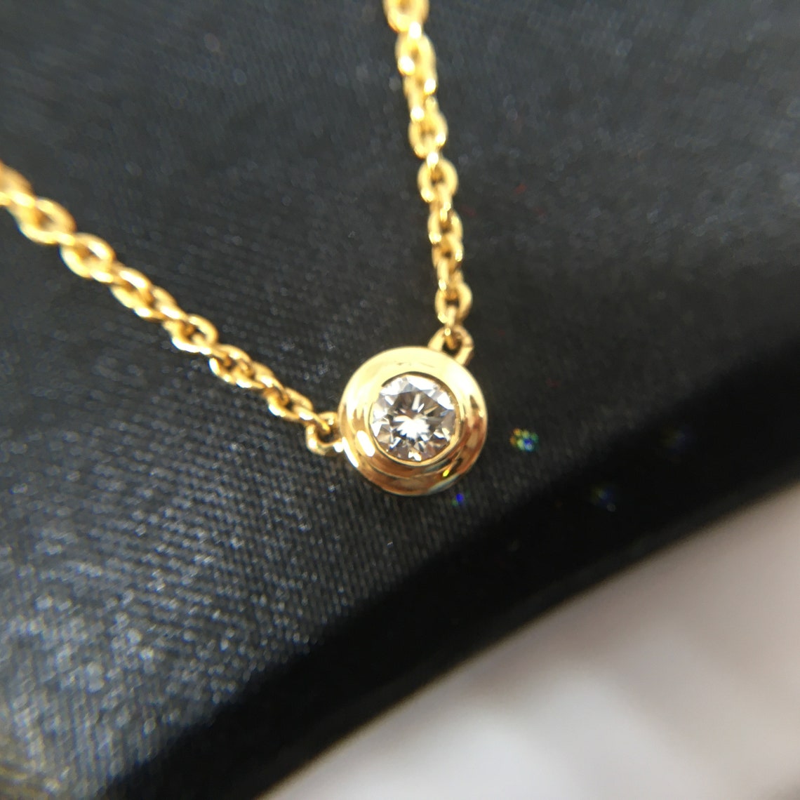 14k Gold Diamond Solitaire Necklace / Bezel Setting Solitaire - Etsy
