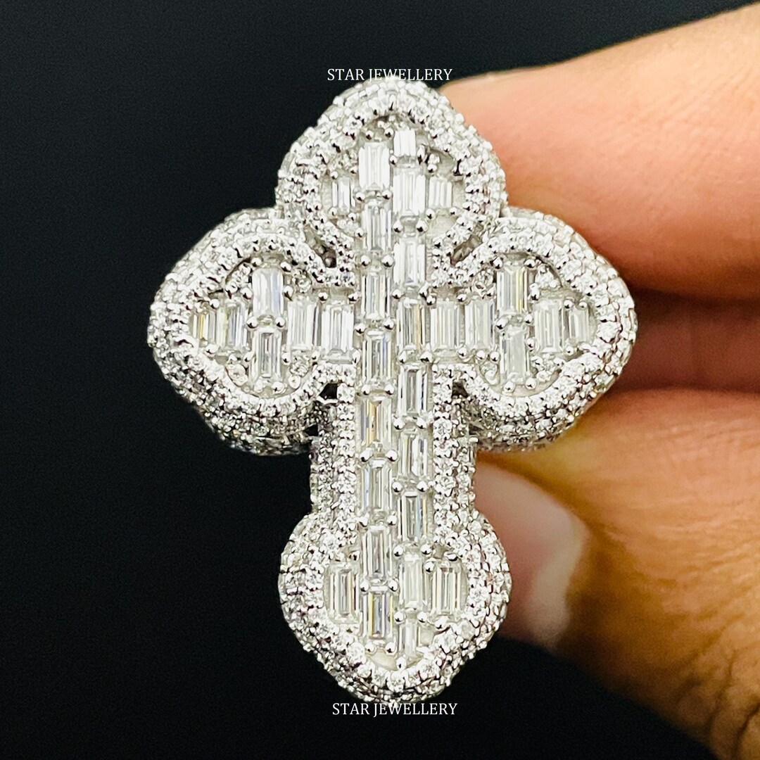 VVS Moissanite Cross Ring: Baguette Iced Out 925 Sterling Silver - Etsy