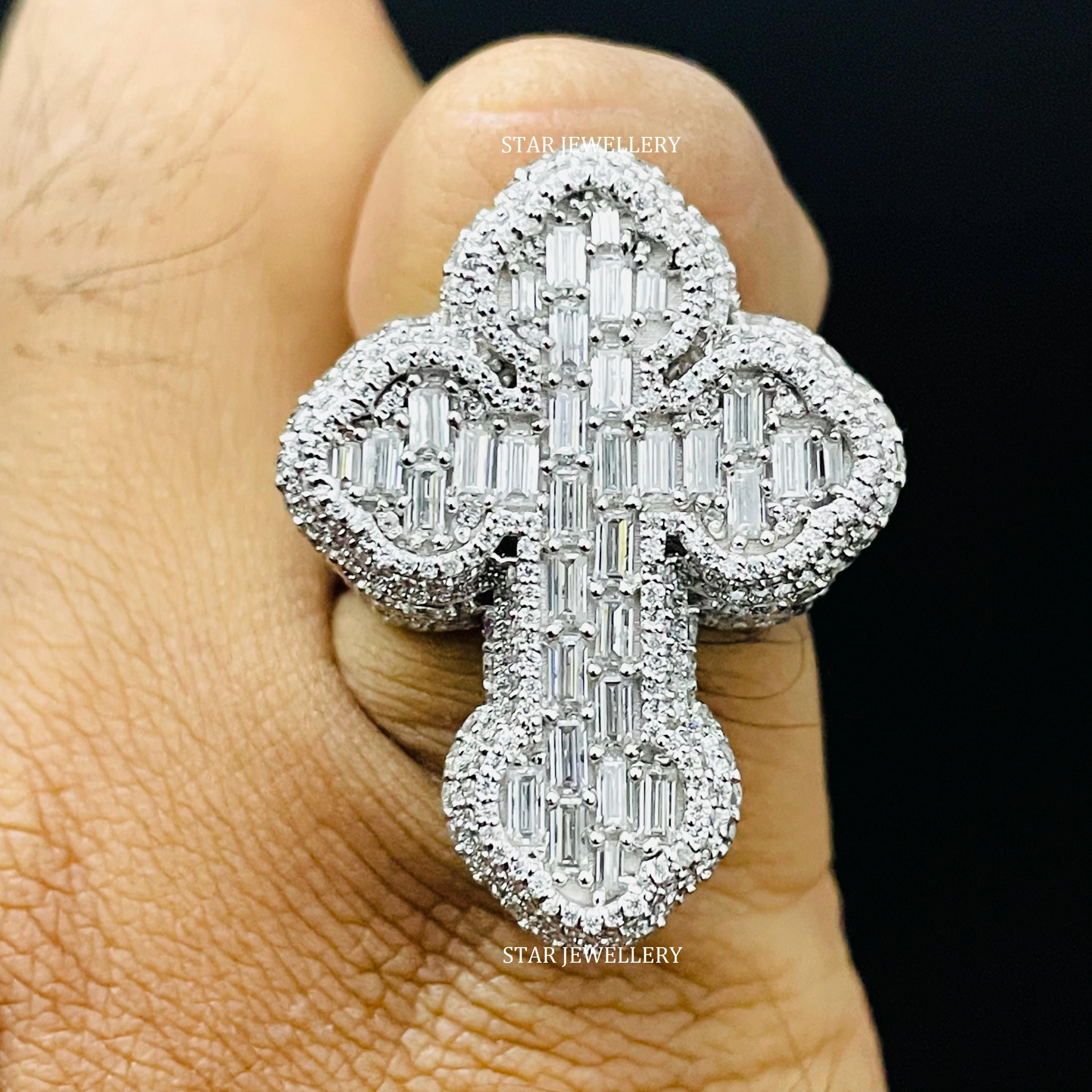VVS Moissanite Cross Ring: Baguette Iced Out 925 Sterling Silver - Etsy