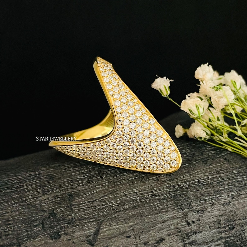 Solid Gold Pave CVD Diamond Vanki Ring - Boomerang Design - Etsy
