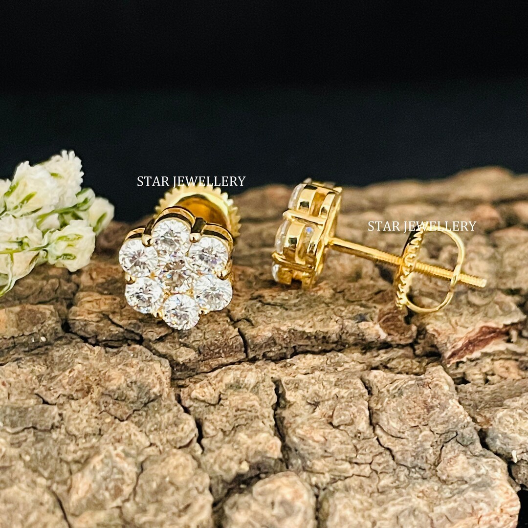 10K Gold CVD Diamond Cluster Earrings: Lab Grown 1.00 Ct - Etsy