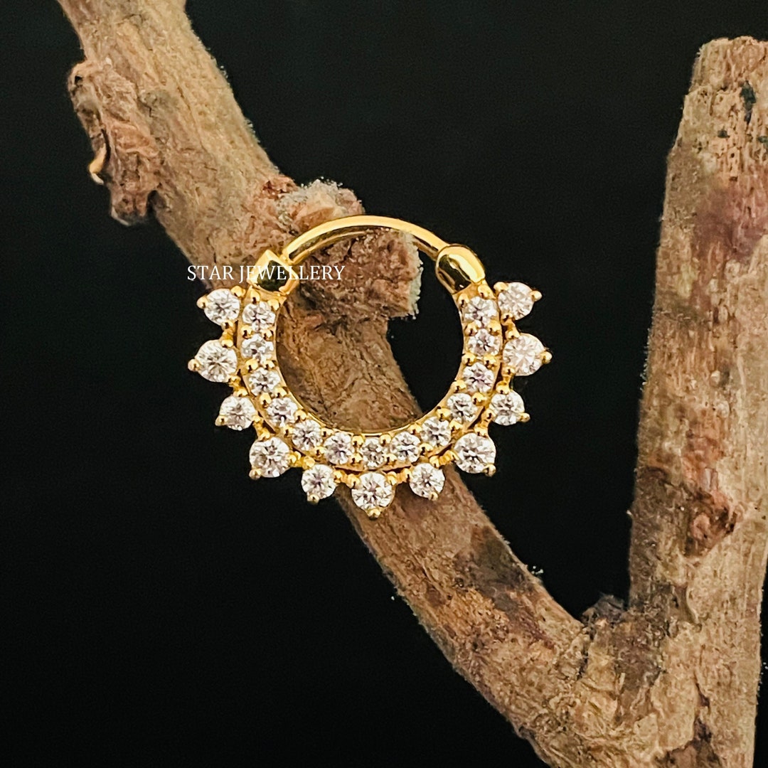14K Gold Diamond Daith Earring: Bridal Septum Clicker - Etsy