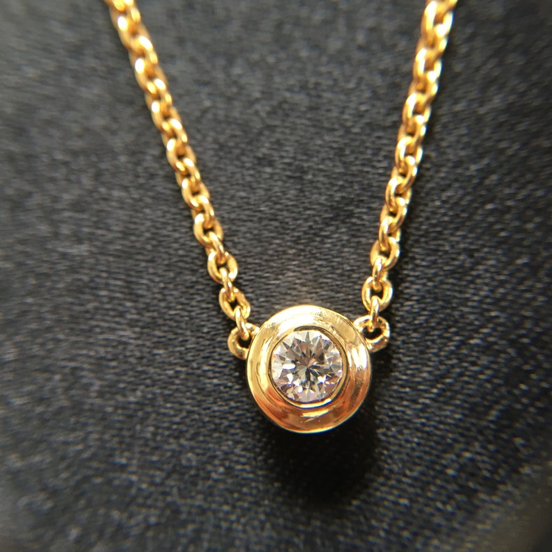 14k Gold Diamond Solitaire Necklace / Bezel Setting Solitaire - Etsy