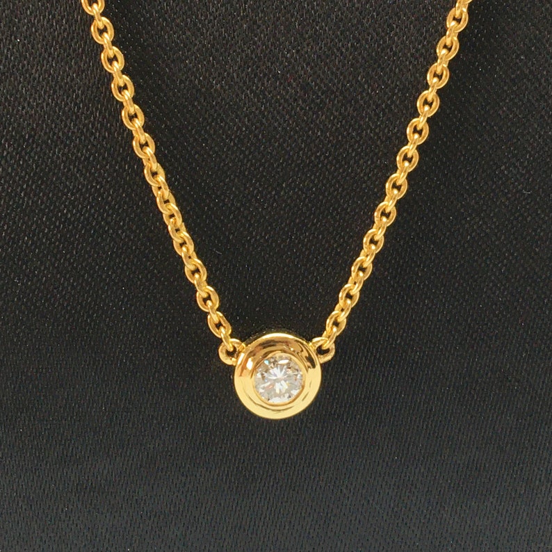 14k Gold Diamond Solitaire Necklace / Bezel Setting Solitaire - Etsy