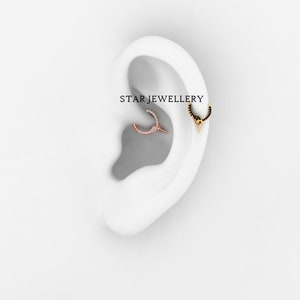 14K Solid Gold Diamond Snake Daith Piercing for Her, Gold Snake Septum ...