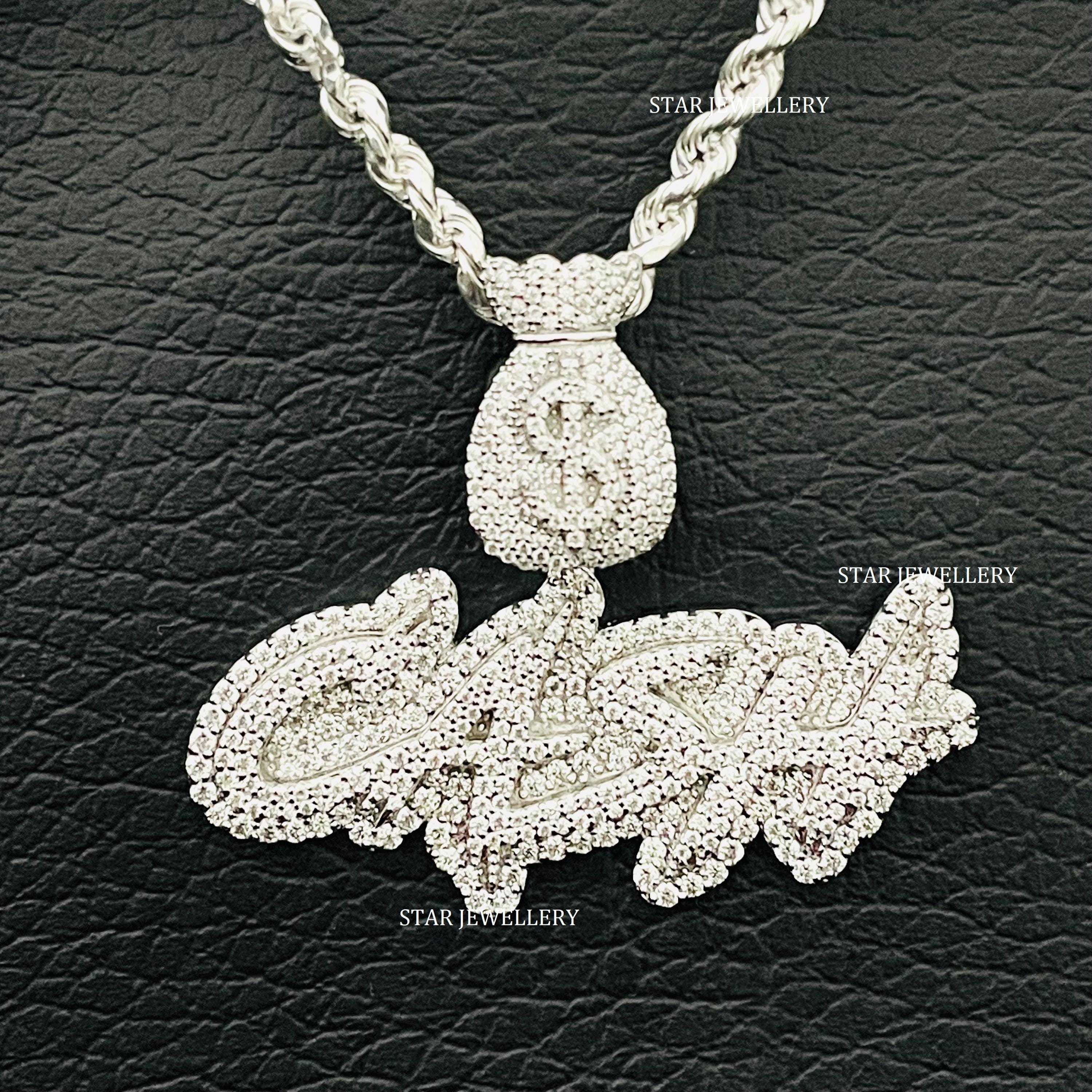VVS Moissanite Custom Letter Pendant With Money Bag Bail: 925 Silver - Etsy