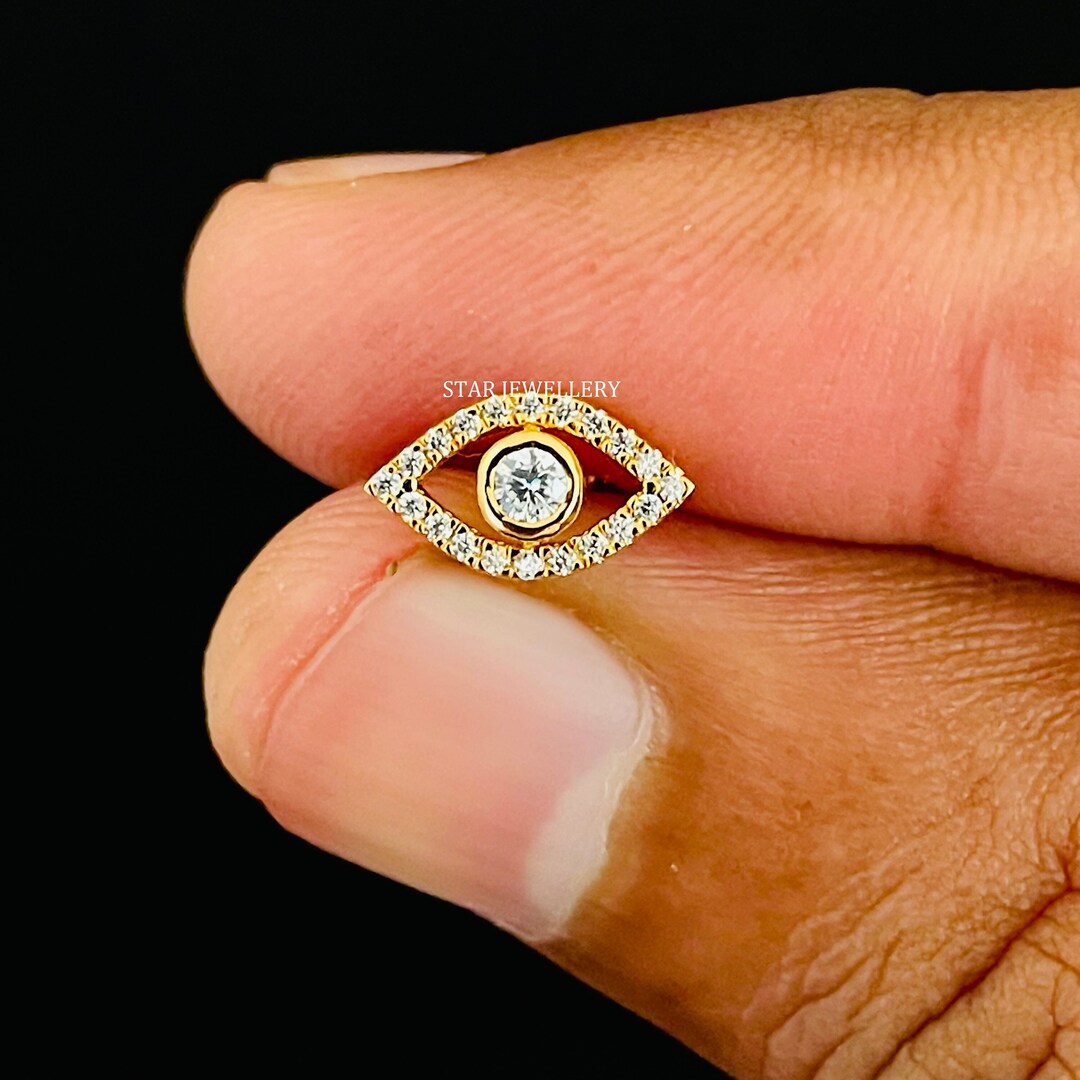 14K Diamond Evil Eye Piercing: Natural Diamond Tragus, Lobe, Conch - Etsy
