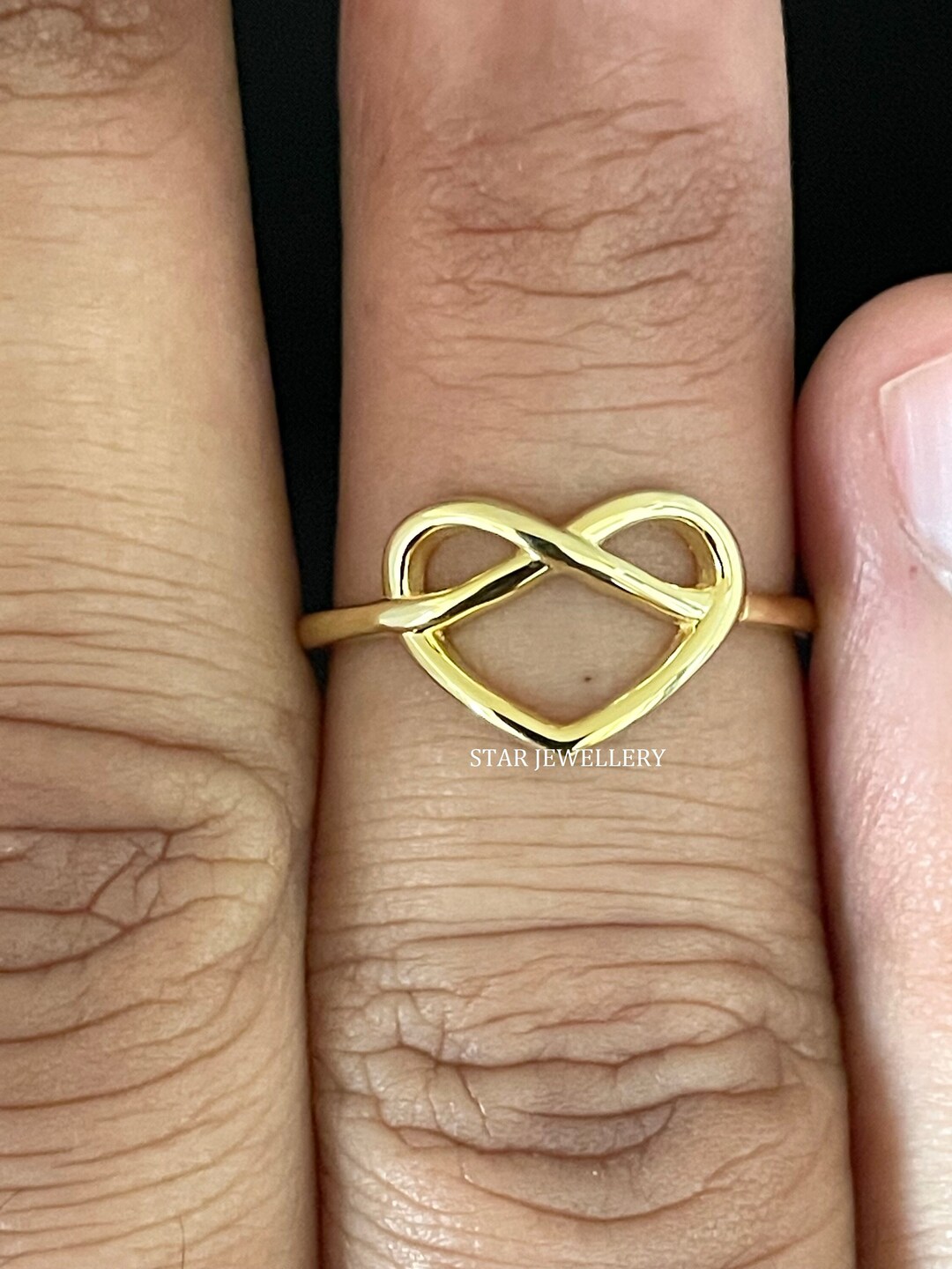14K Solid Gold Infinity Heart Ring, Solid Gold Dainty Twist Heart Ring, Plain Solid Gold ...
