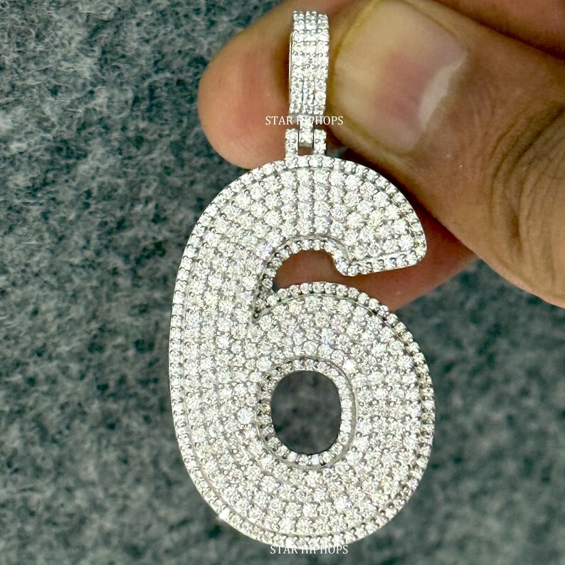 Moissanite Number Pendant: 4-5.5 Ct VVS, Sterling Silver Hip Hop ...