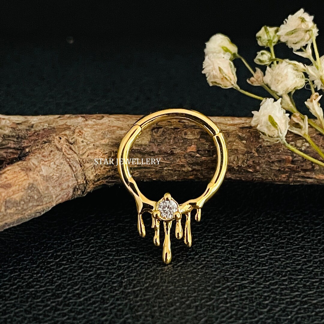 14K Gold Lava Septum Ring: Diamond Melting Effect Piercing - Etsy