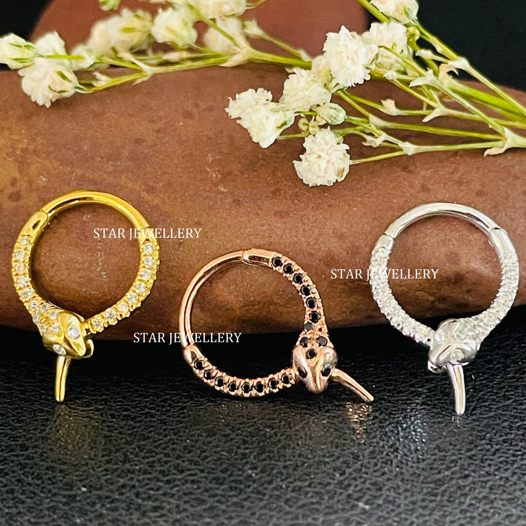 CZ Diamond Snake Septum Nose Ring, Helix, 14g, 16g, 18g Clicker Earring ...