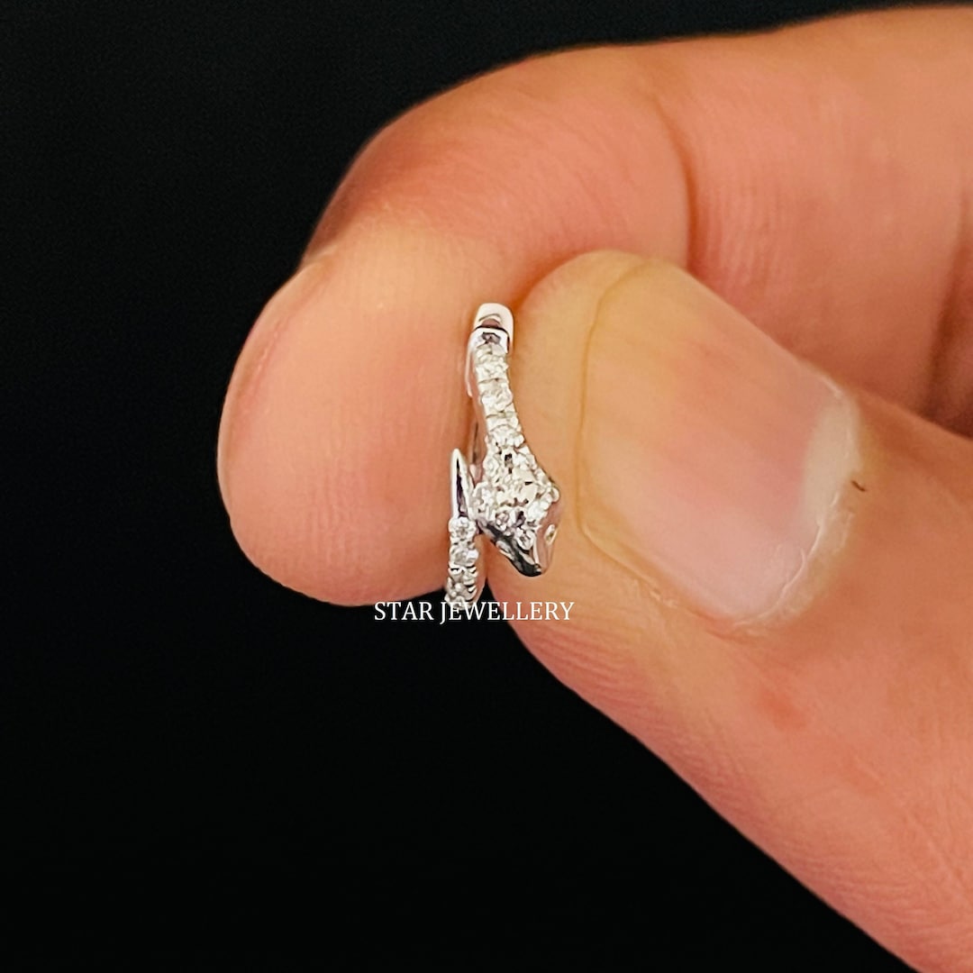 Sterling Silver CZ Diamond Snake Nose Ring: Tragus Piercing Hoop - Etsy