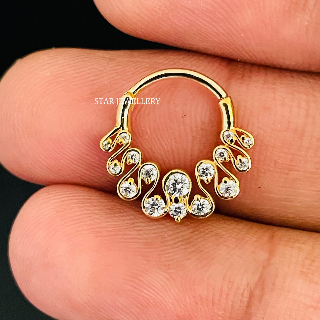 Zig Zag Diamond Septum Nose Ring, Diamond Clicker Daith Piercing ...