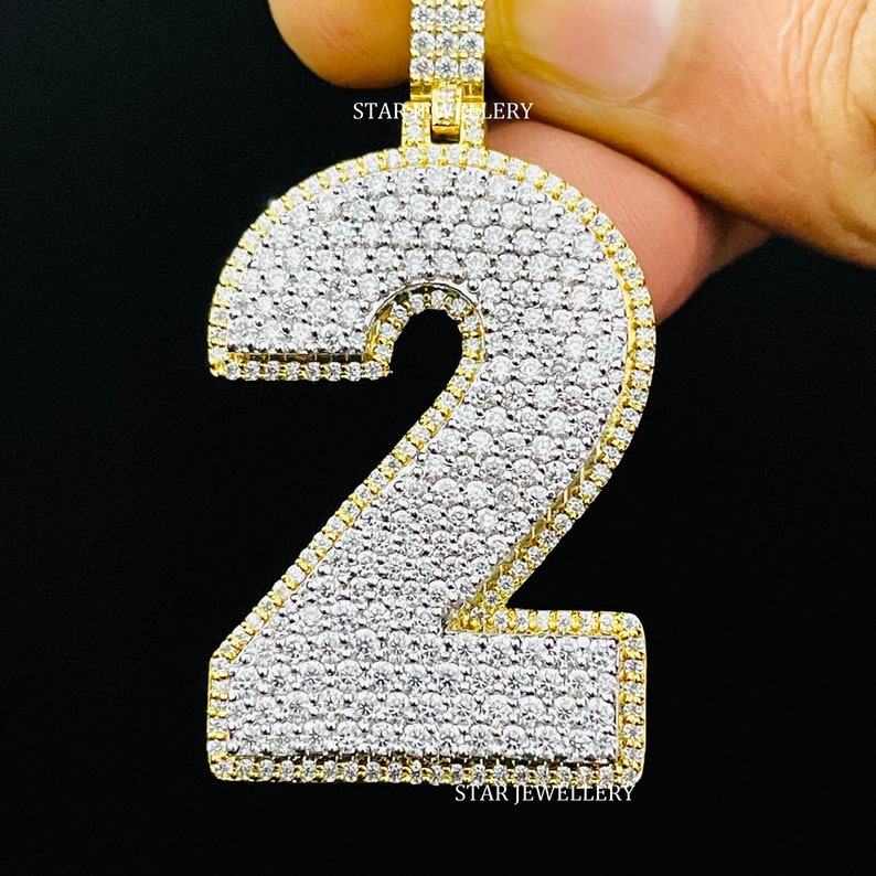 Moissanite Number Pendant: Custom Hip Hop Sterling Silver Birthday Gift ...