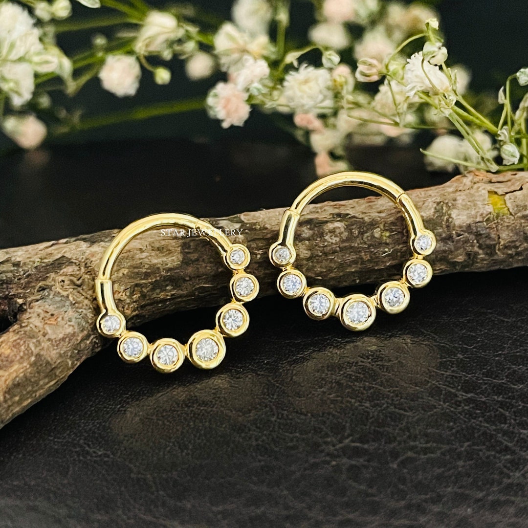 14K Gold Diamond Daith Clicker: Bezel Septum Ring, Helix Piercing - Etsy