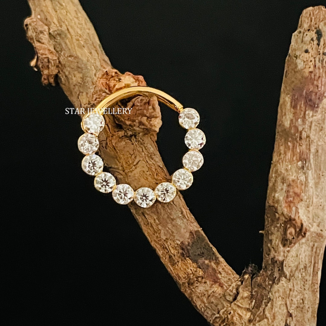 14K Solid Gold Invisible Set Natural Diamond Daith Clicker, Solid Gold ...
