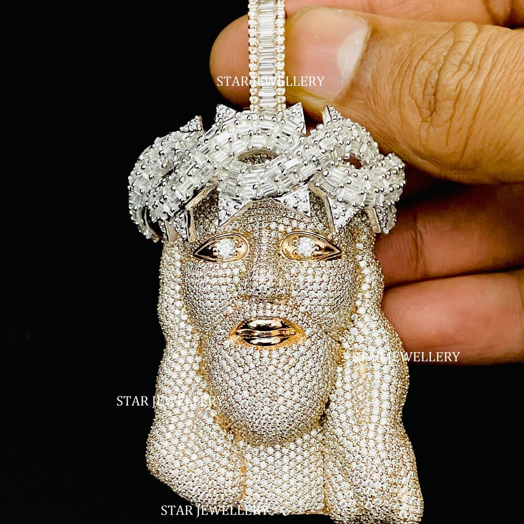 VVS Moissanite Diamond Jesus Pendant, VVS Baguette Crown Jesus Hip Hop ...