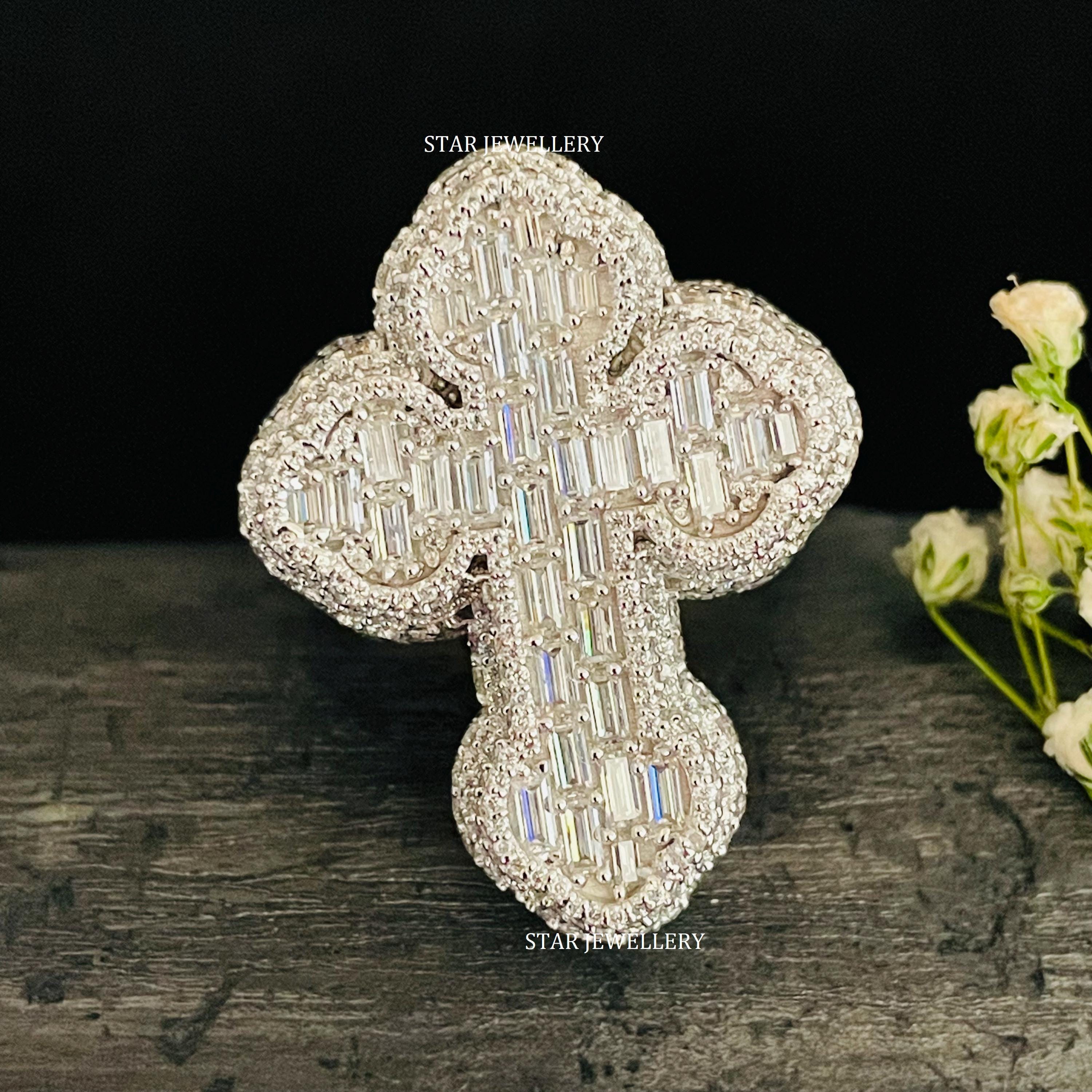 VVS Moissanite Cross Ring: Baguette Iced Out 925 Sterling Silver - Etsy
