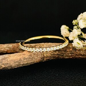 Minimalist Solid Gold Half Eternity Diamond Ring, Natural Diamond Solid Gold Thin Half Eternity ...