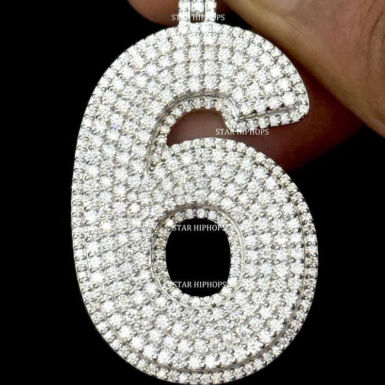 Moissanite Number Pendant: 4-5.5 Ct VVS, Sterling Silver Hip Hop ...