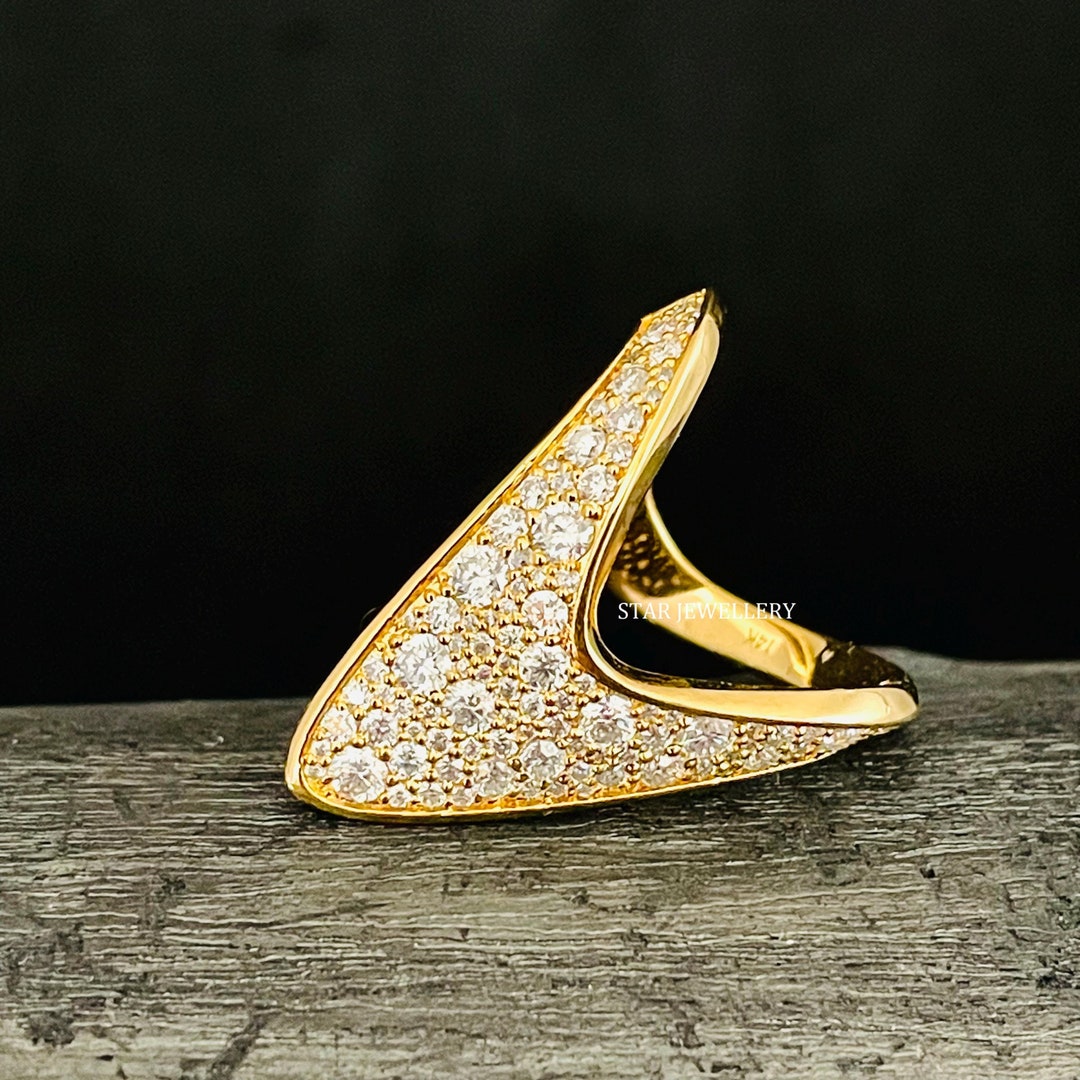 Solid Gold Pave CVD Diamond Vanki Ring - Boomerang Design - Etsy