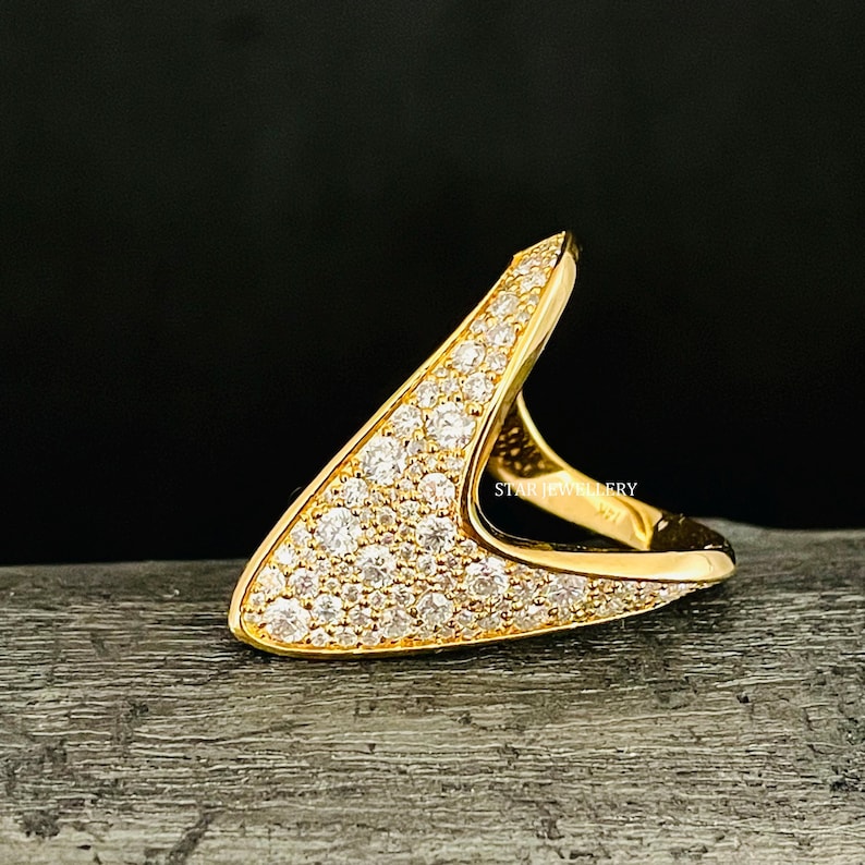 Solid Gold Pave CVD Diamond Vanki Ring - Boomerang Design - Etsy