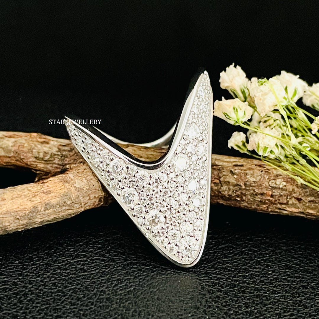 Solid Gold Pave CVD Diamond Boomerang Ring - Etsy